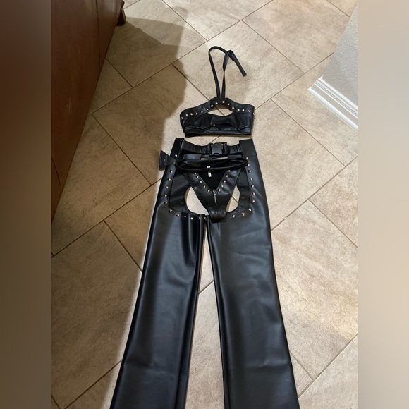 Hustler Hollywood | Tops | Leather Rave Club Outfit 3 Piece Set Studded ...